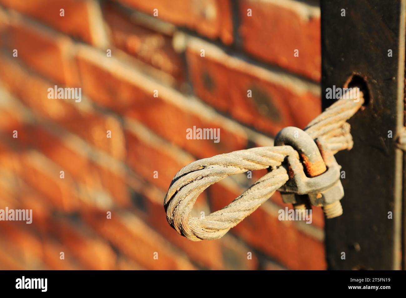 steel wire rope full of greasy dirt and connection fasteners Stock ...