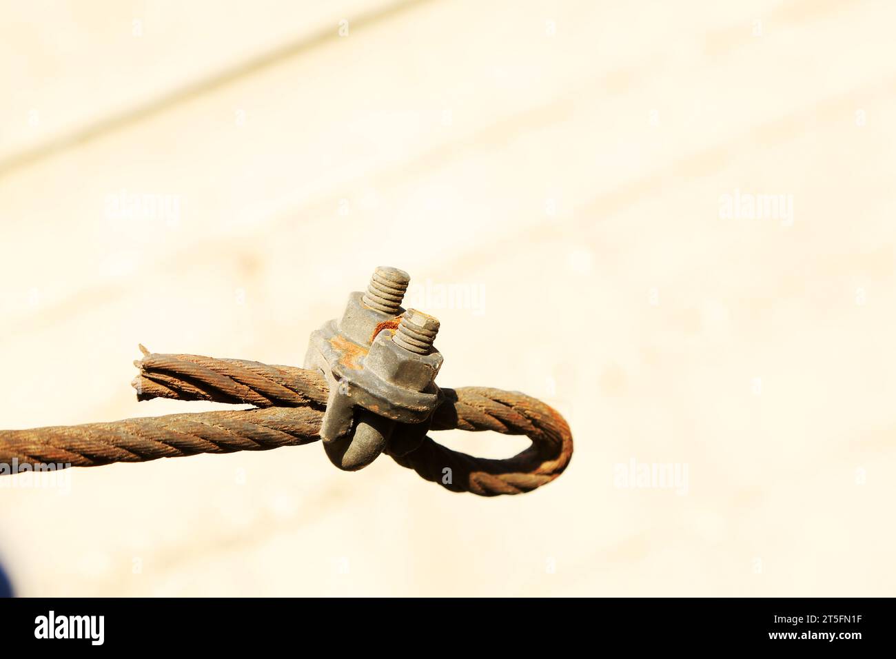 steel wire rope full of greasy dirt and connection fasteners Stock ...