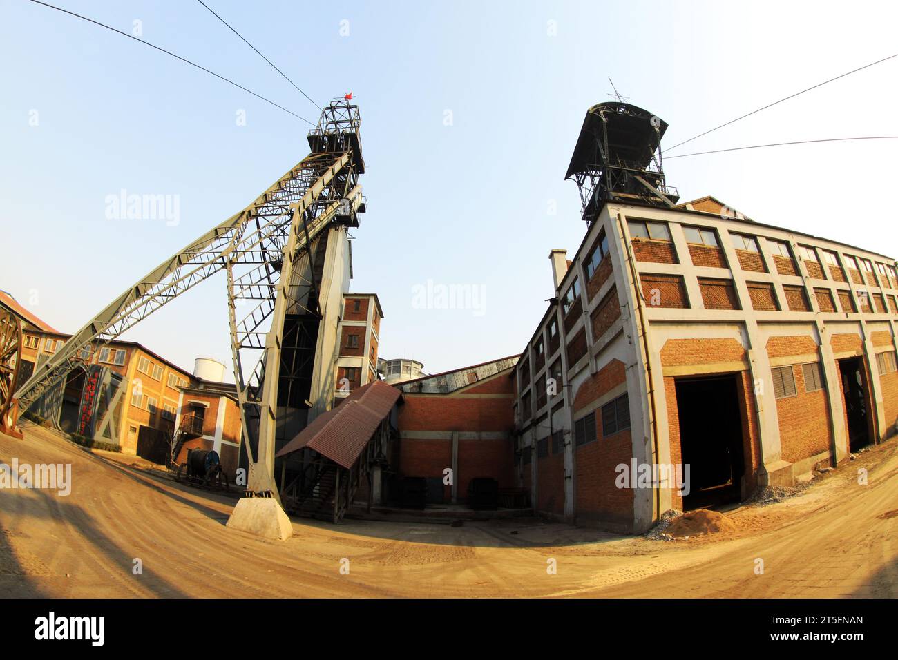 TANGSHAN - JANUARY 2: The mine hoist house architectural appearance, in ...