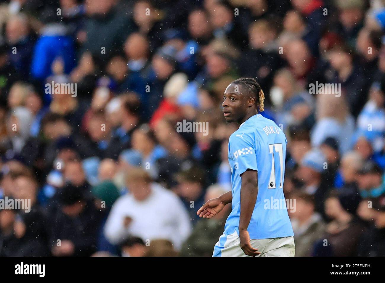 Jeremy Doku #11 of Manchester City during the Premier League match ...