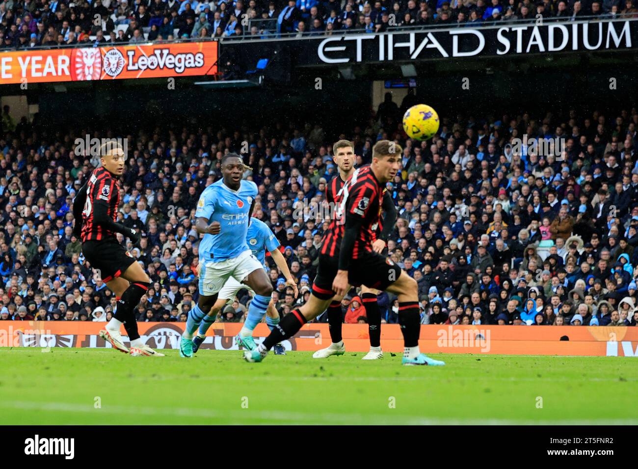 Jeremy Doku #11 of Manchester City scores to make it 1-0 during the ...