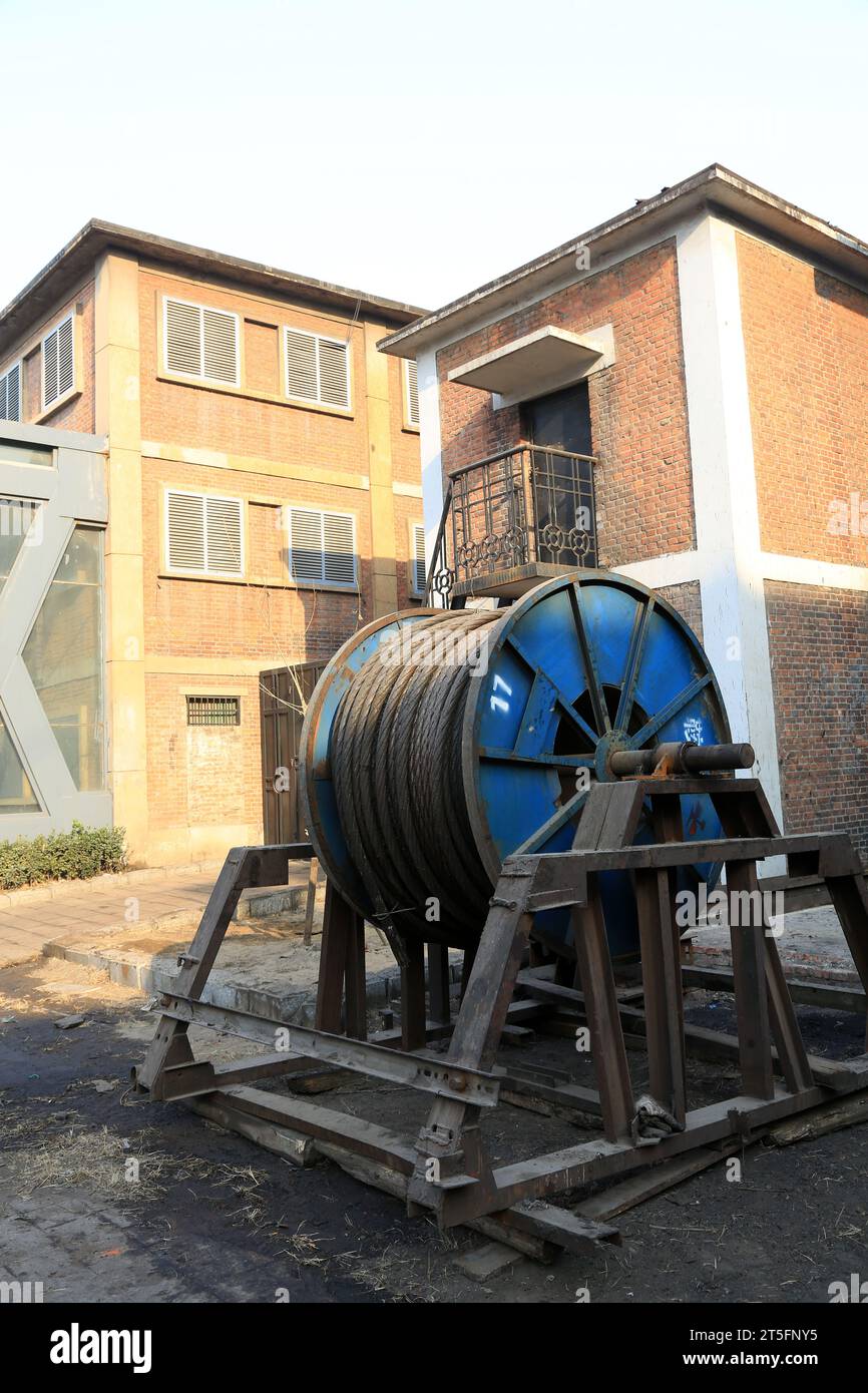 idle steel wire rope drum in a factory Stock Photo - Alamy