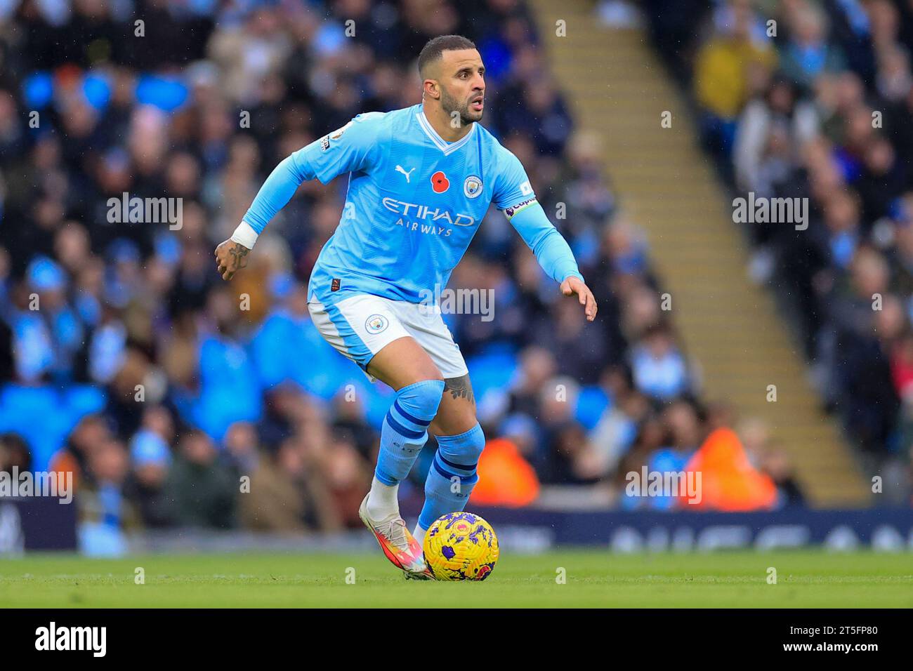 Kyle Walker #2 of Manchester City controls the ball the Premier League ...