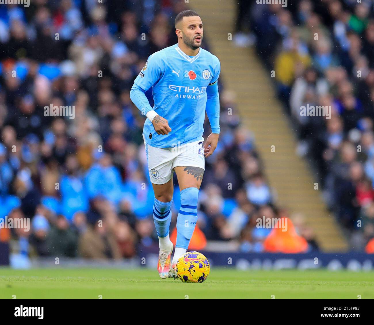 Kyle Walker #2 of Manchester City controls the ball the Premier League ...