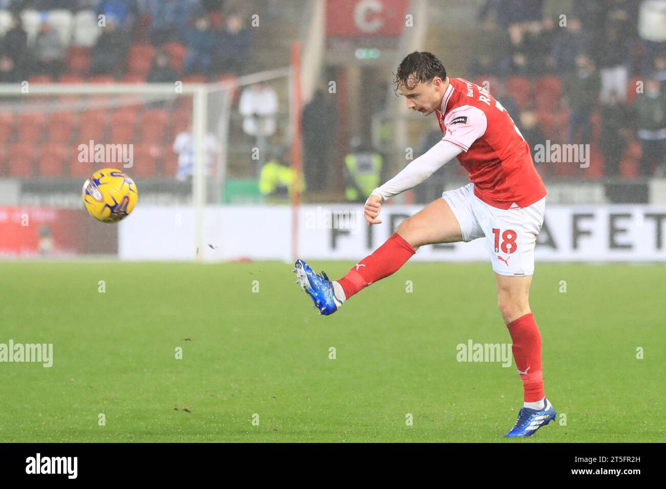 Ollie Rathbone #18 of Rotherham United crosses the ball during the Sky ...
