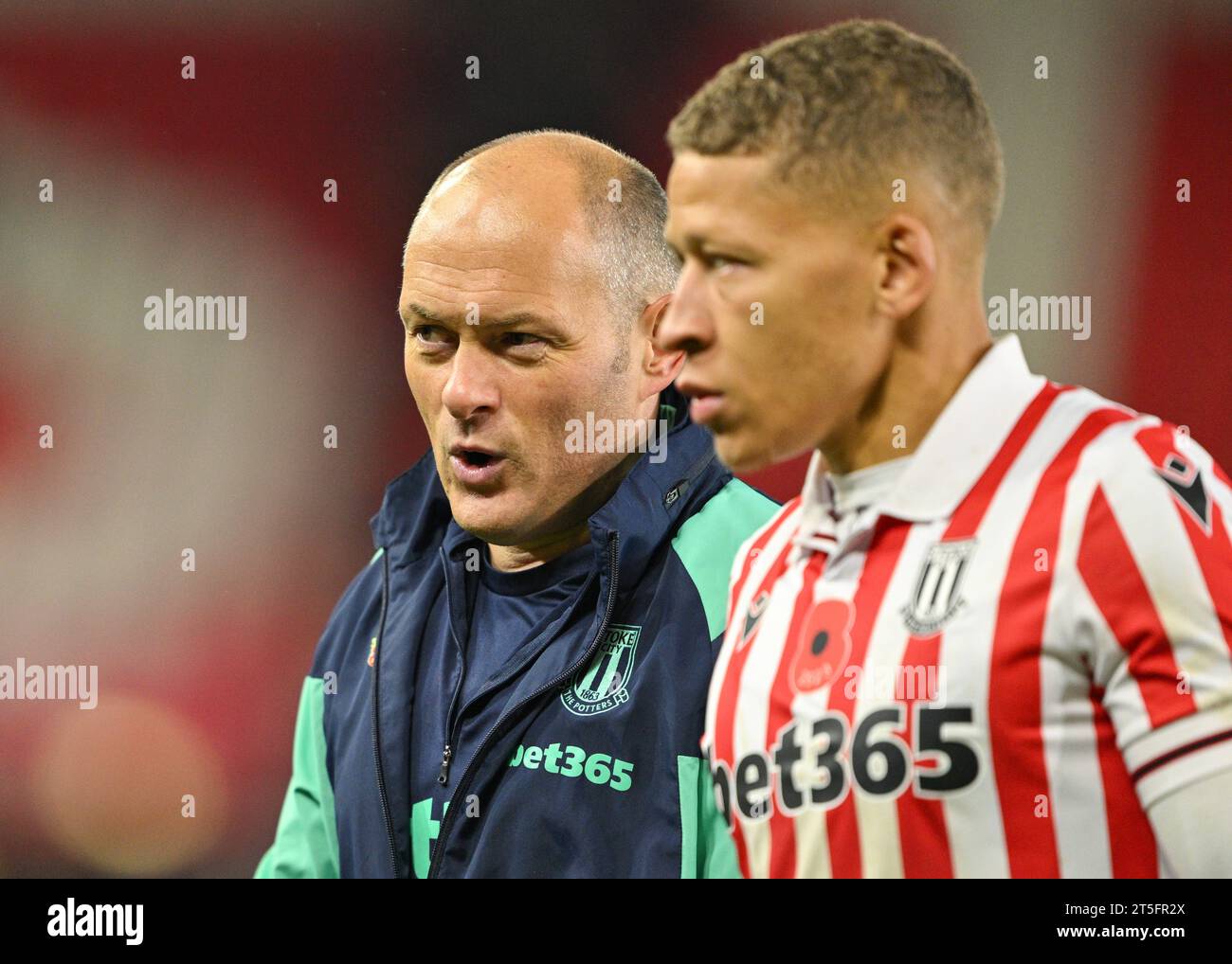 Alex Neil manager of Stoke City Football Club and Dwight Gayle 11# of ...