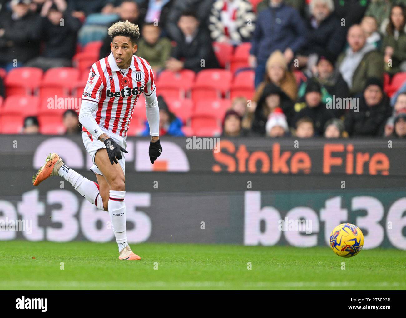André Vidigal 7# of Stoke City Football Club looks up for a pass ...