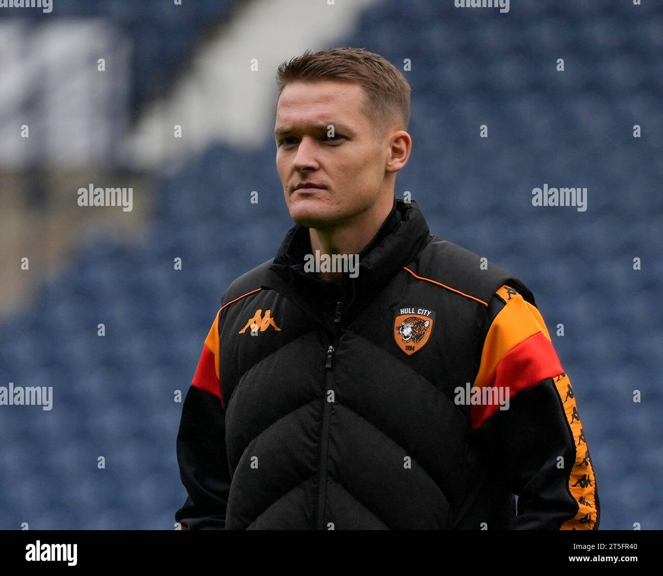 Sean McLoughlin #6 of Hull City inspects the pitch before the Sky Bet ...