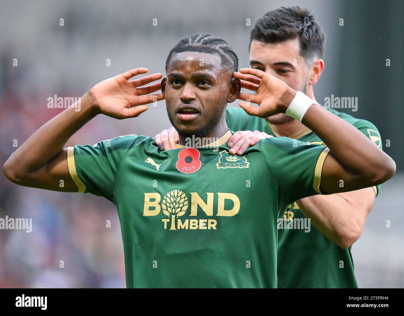 Bali Mumba #2 of Plymouth Argyle scores to make it 1-1 during the Sky Bet Championship match ...
