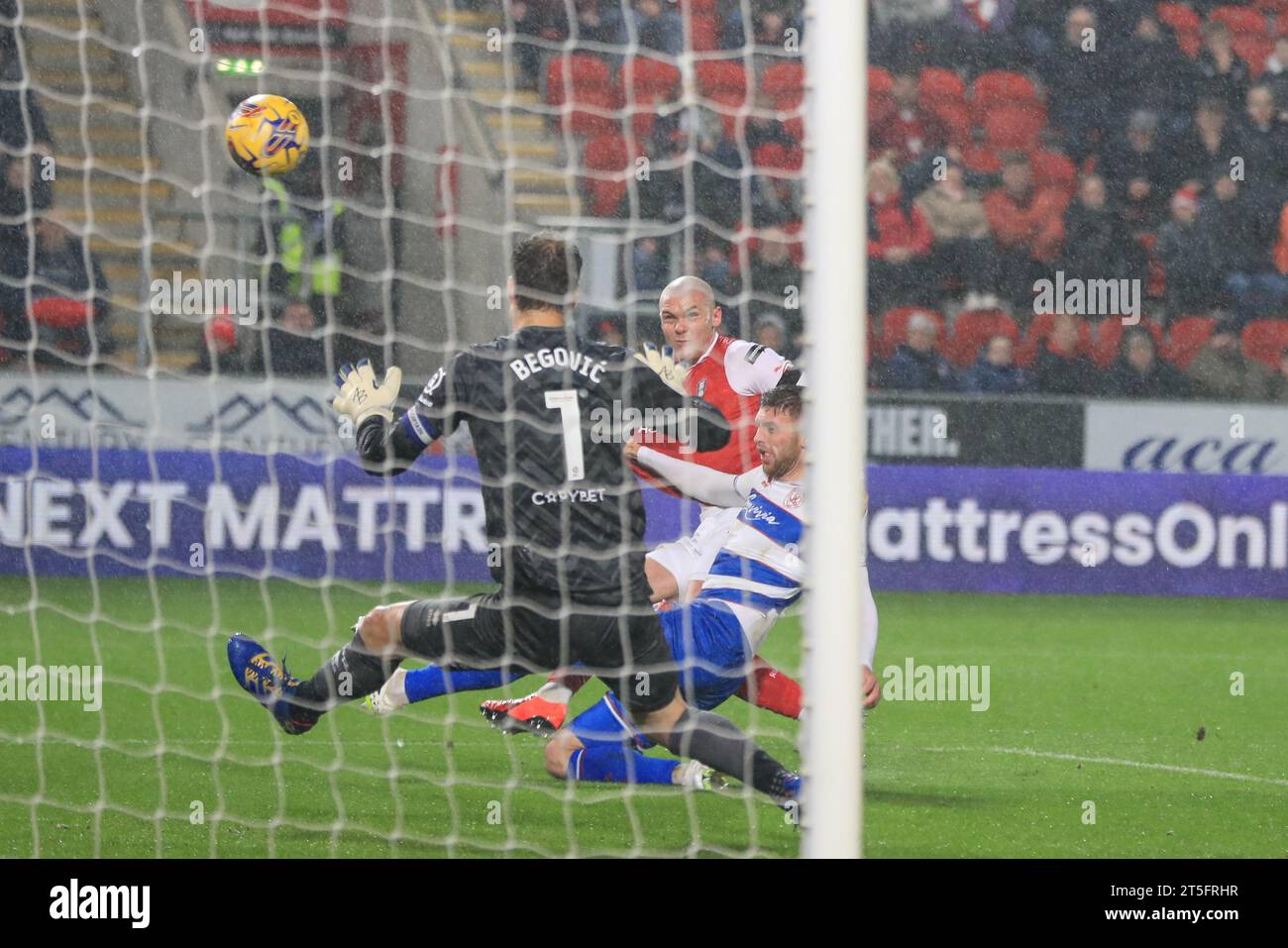 Georgie Kelly #12 of Rotherham United scores to make it 1-1 during the ...
