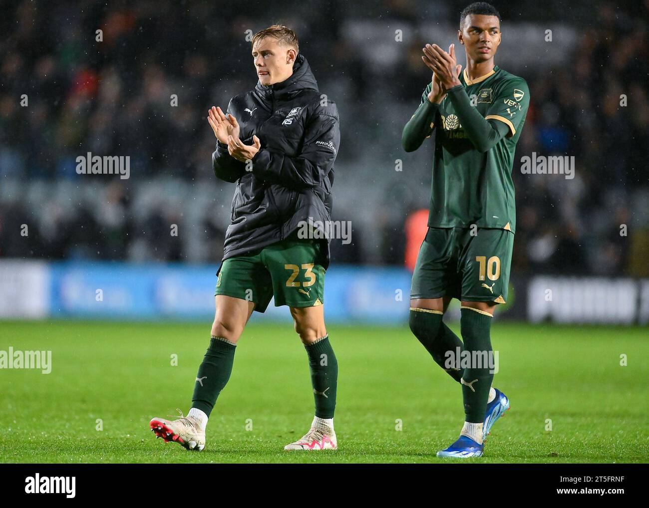 Ben Waine #23 of Plymouth Argyle and Morgan Whittaker #10 of Plymouth ...