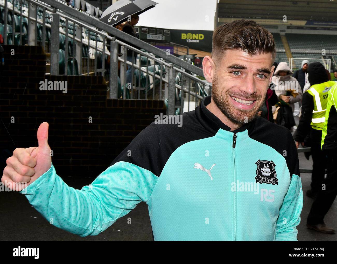 Joe Edwards #8 of Plymouth Argyle arrives during the Sky Bet ...