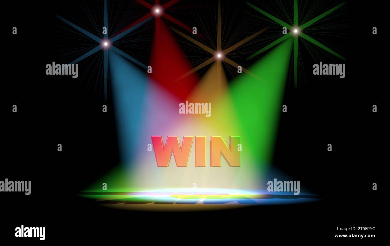 Text WIN color volume lights intro 3d render Stock Photo - Alamy