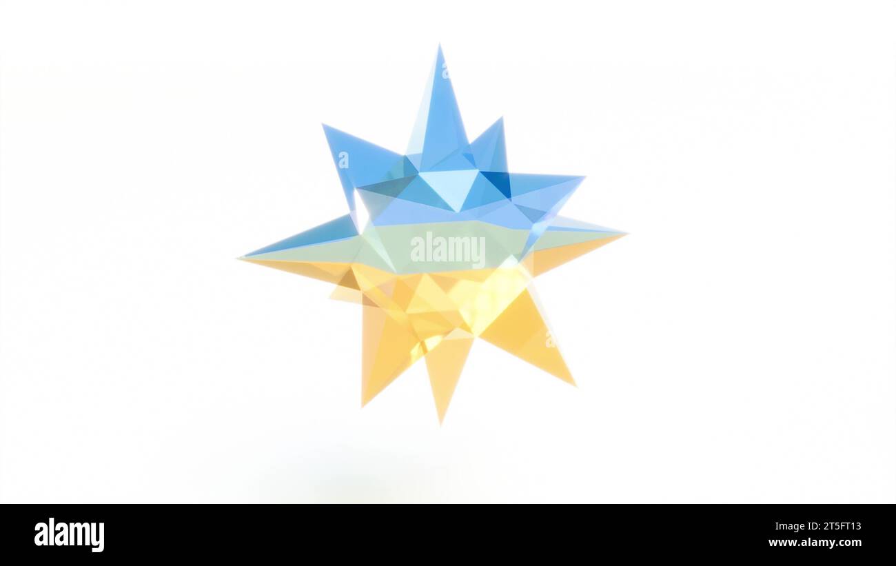 Yellow blue glass star on white back rotate intro 3d render Stock Photo ...