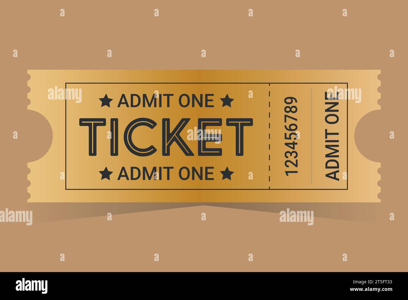 Gold ticket for one person on a colored background. Vector stock ...