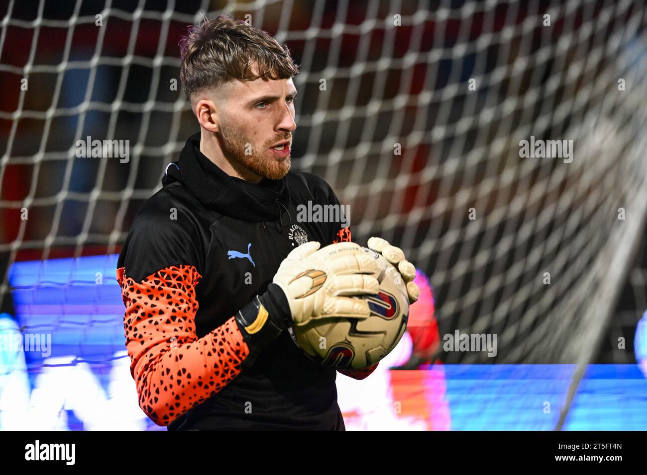 Daniel Grimshaw #32 of Blackpool during the pre-game warmup ahead of ...