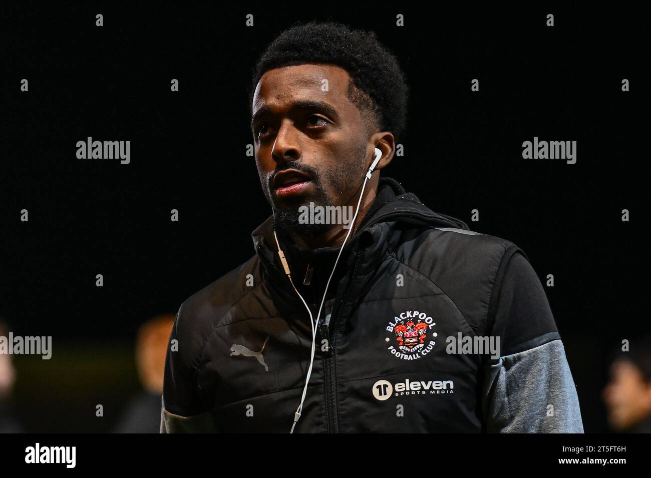 Tashan Oakley-Boothe #30 of Blackpool arrives ahead of the Sky Bet ...