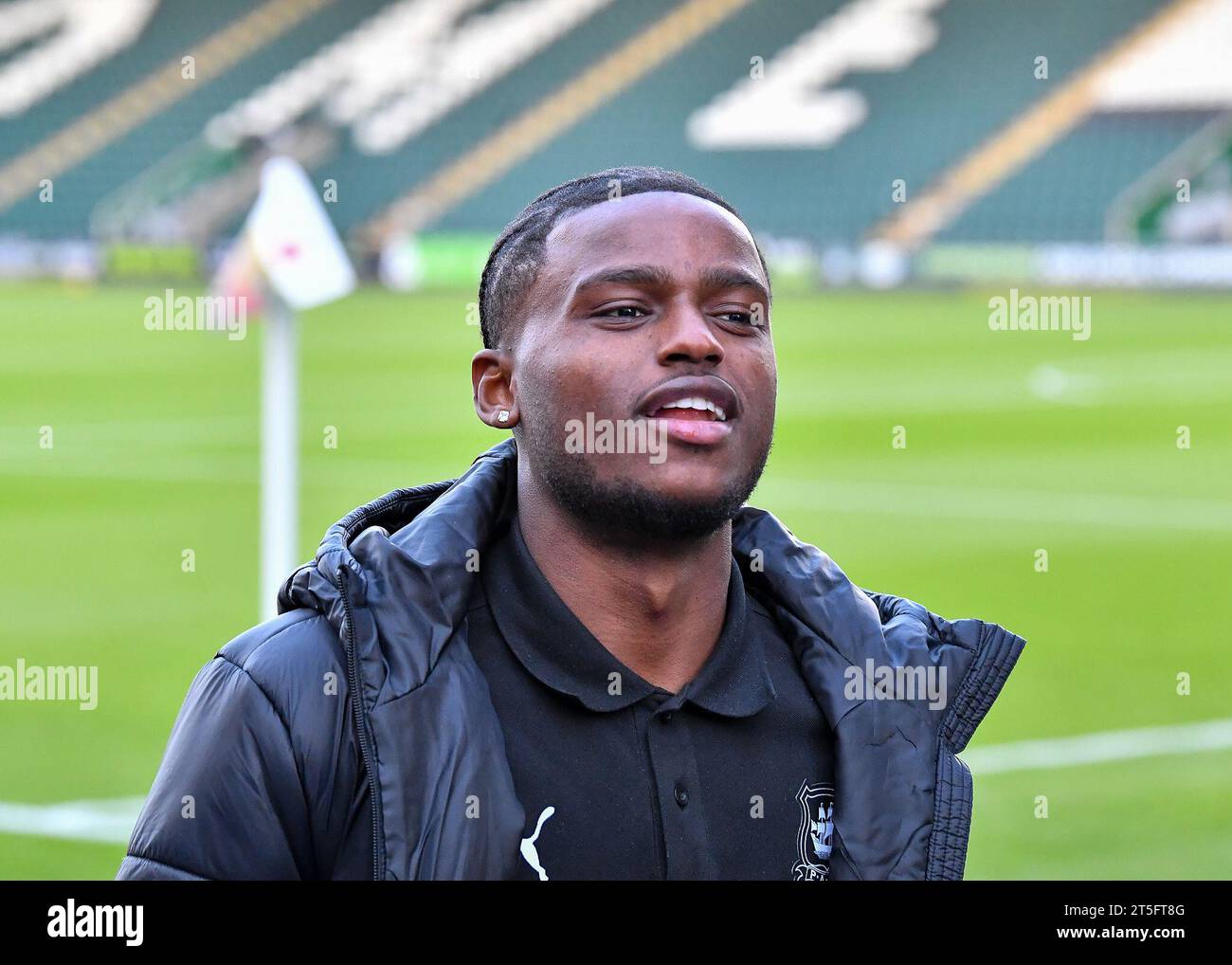 Bali Mumba #2 of Plymouth Argyle arrives during the Sky Bet ...
