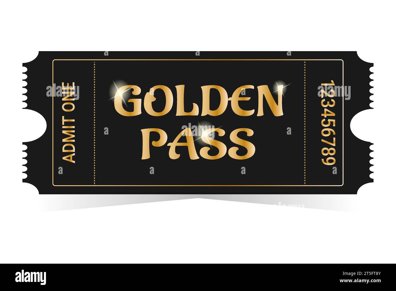Realistic golden pass. Cinema, theater, party, museum, event, concert ...