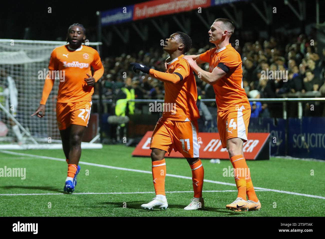 Karamoko Dembele #11 of Blackpool celebrates his goal to make it 0-2 ...