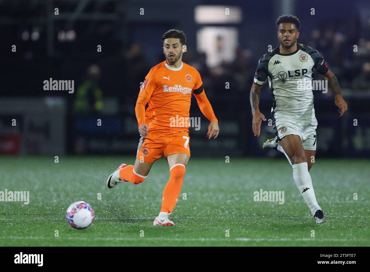 Owen Dale #7 of Blackpool in action passes the ball during the Emirates ...