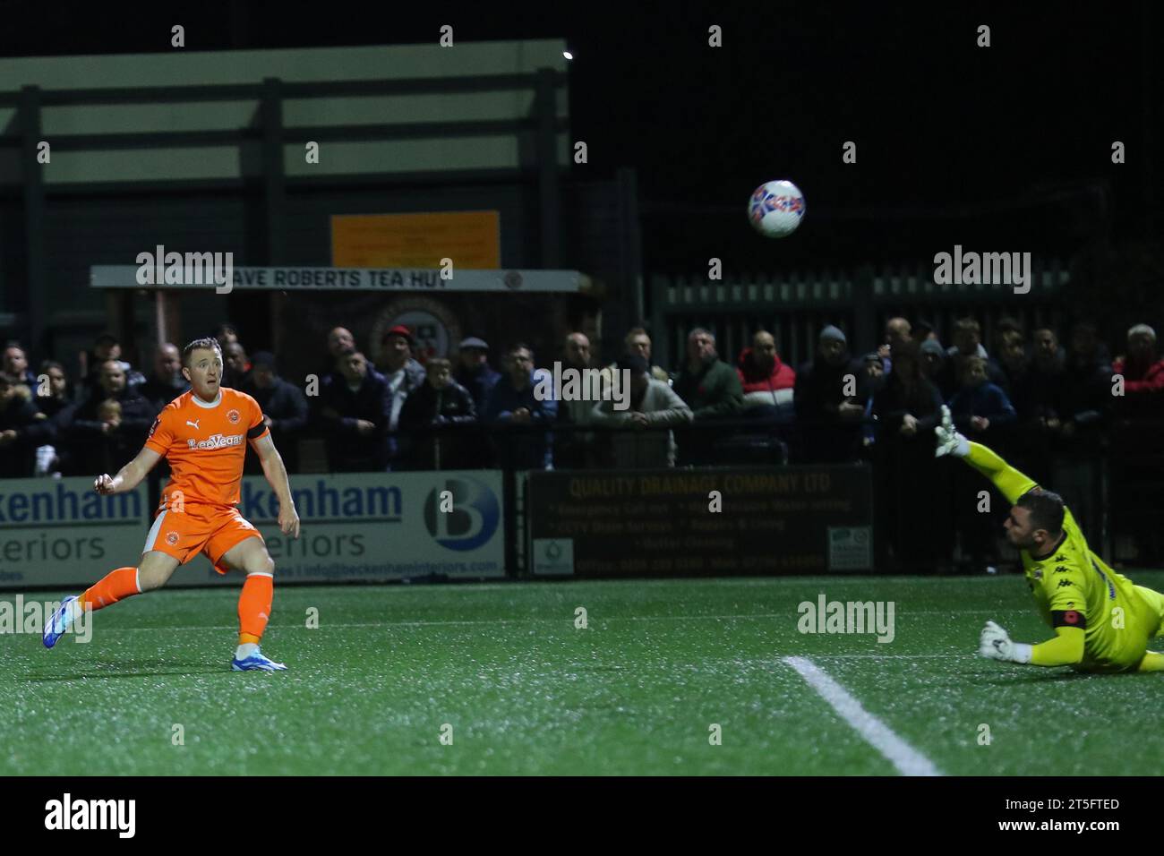 Shayne Lavery #19 of Blackpool scores a goal to make it 0-1 during the ...