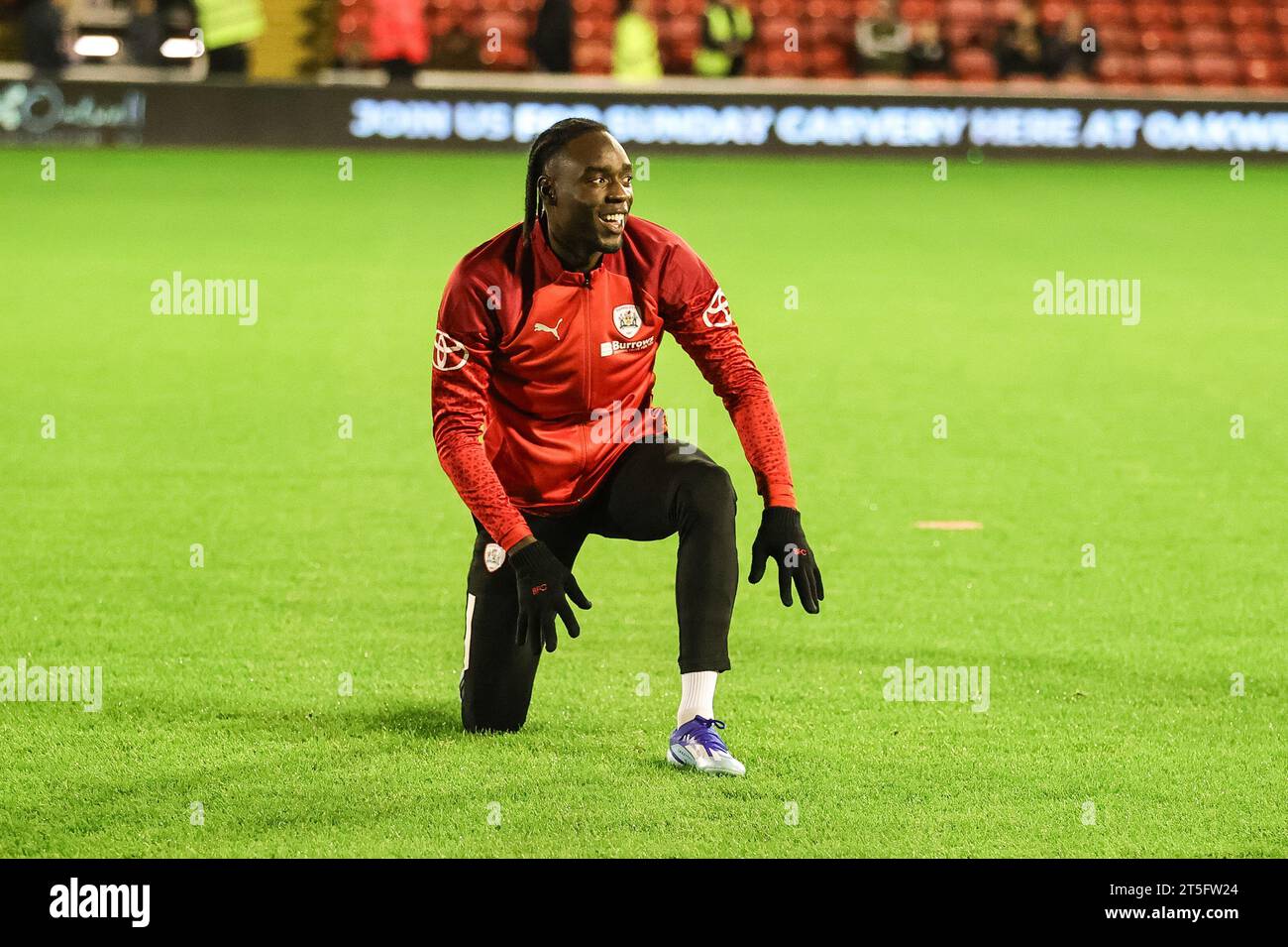 Devante Cole #44 of Barnsley in the pregame warmup session during the ...