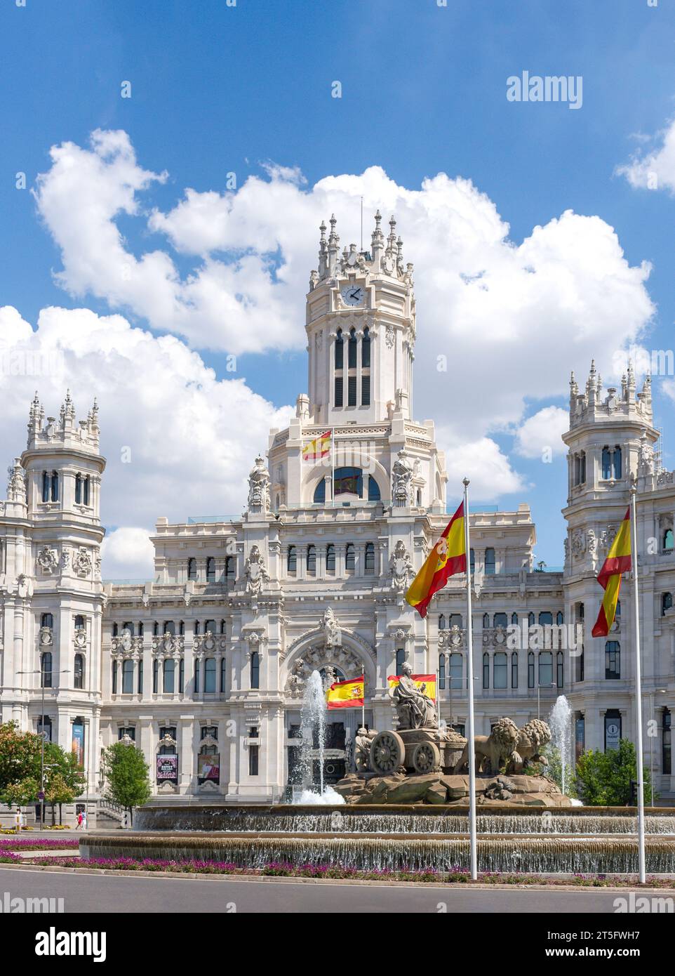 The Fountain of Cibeles with Palacio de Cibeles (Cibeles Palace) behind ...