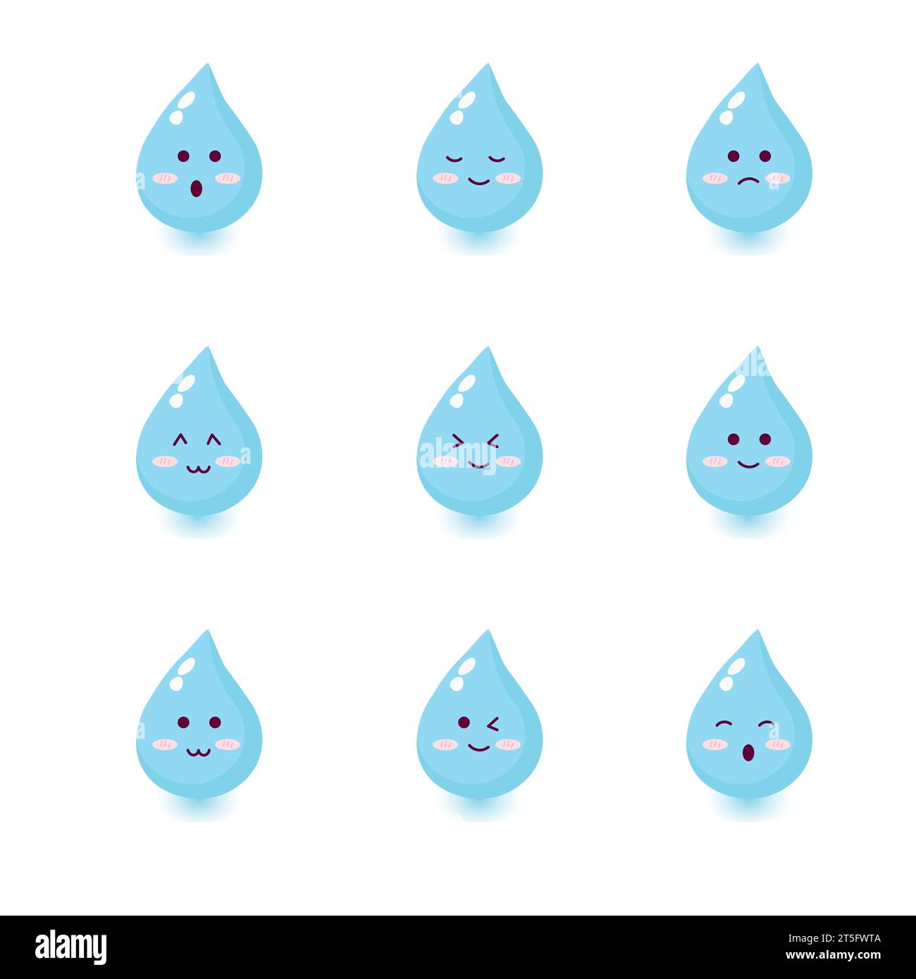 Cute happy smiling water drop set collection.Vector flat cartoon ...