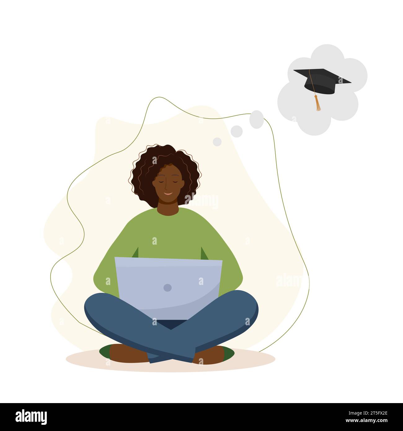 A black female who dreams of higher education. Vector illustration on ...