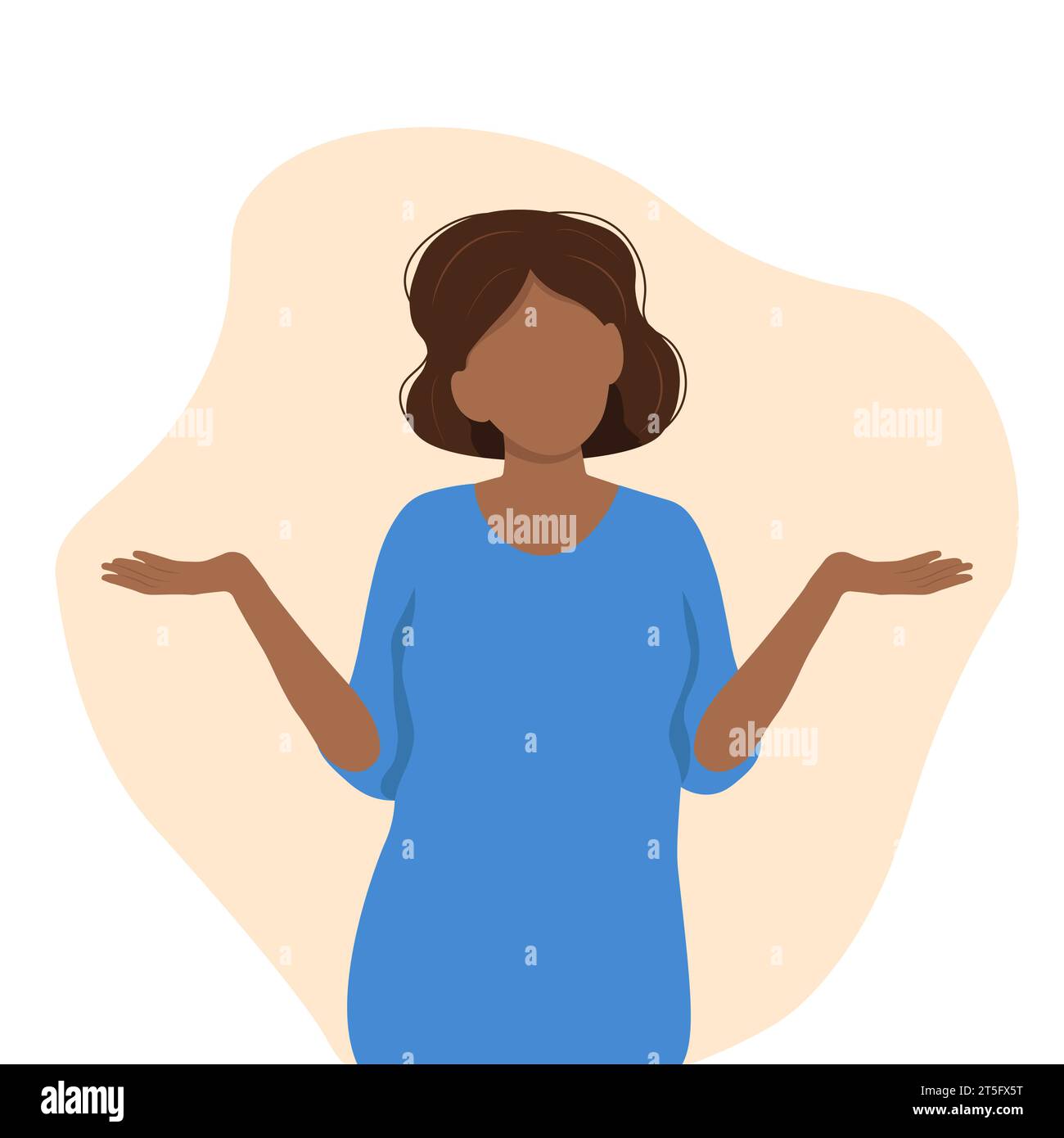 Black woman shrugging with a curious expression, doubt or question ...