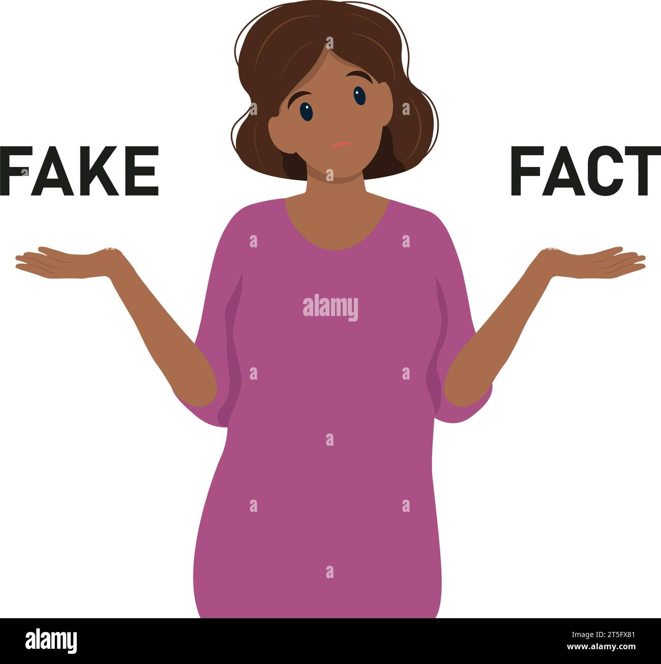 Black woman shrugging with a curious expression and trying to choose ...