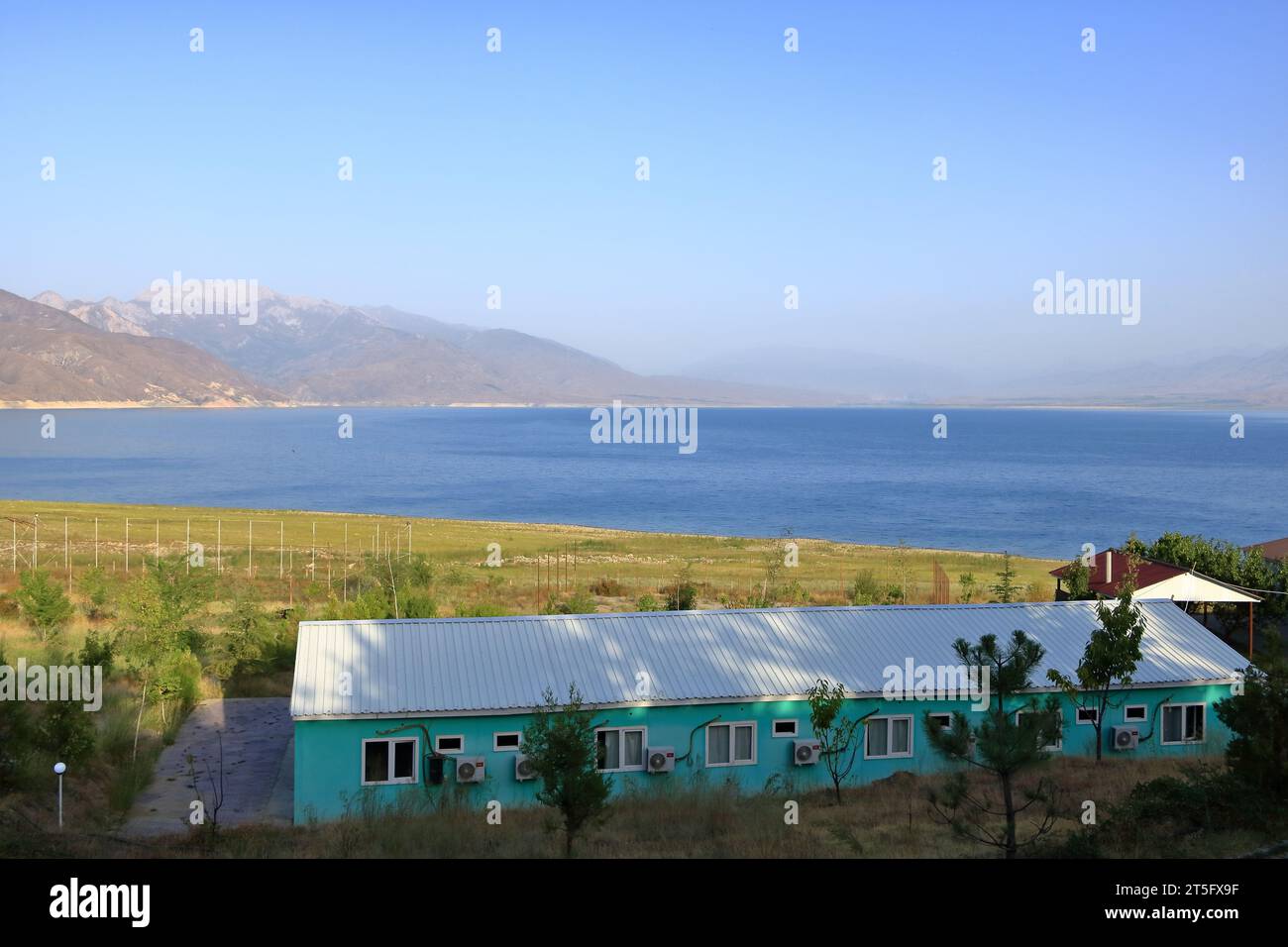 Aerial view of the Toktogul water reservoir in Kyrgyzstan, central asia ...