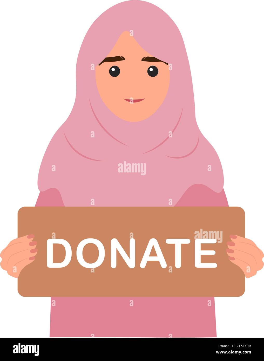 Donation and charity concept. Arabic volunteer woman holding in hands ...