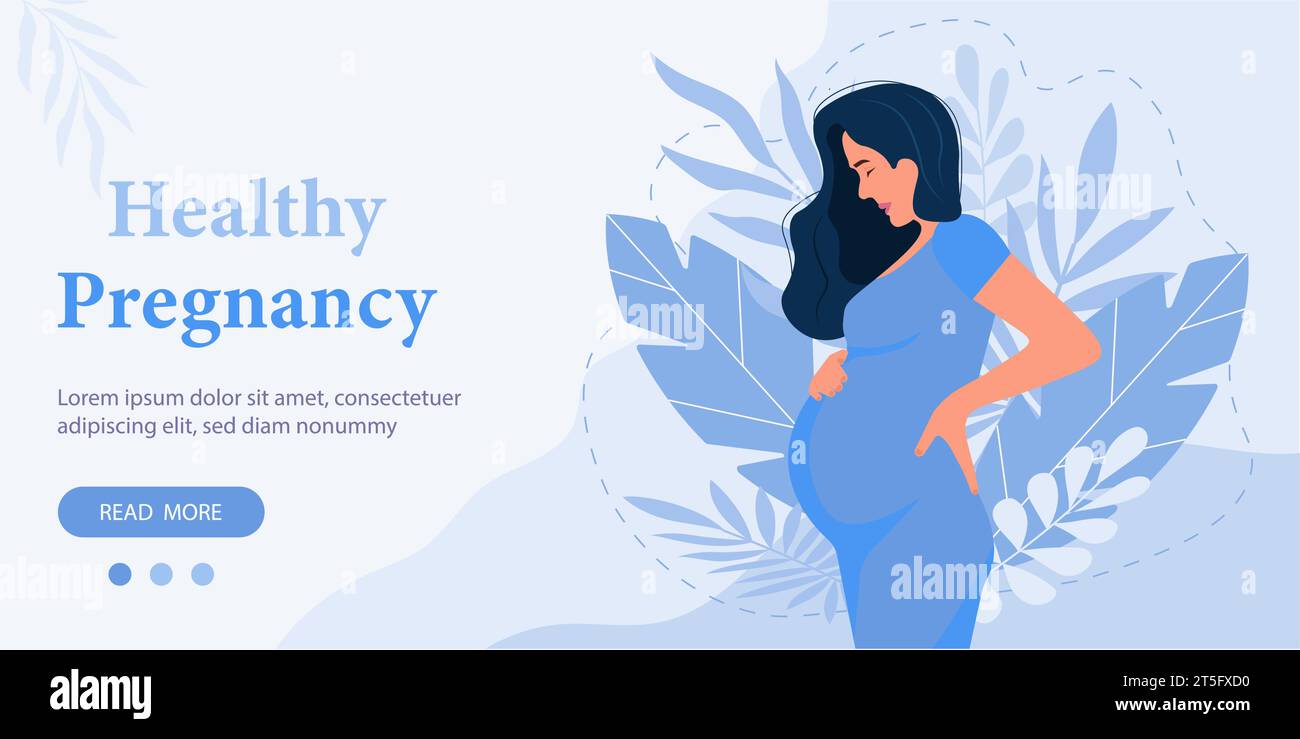 Pregnancy banner, pregnant woman vector illustration in cute cartoon ...