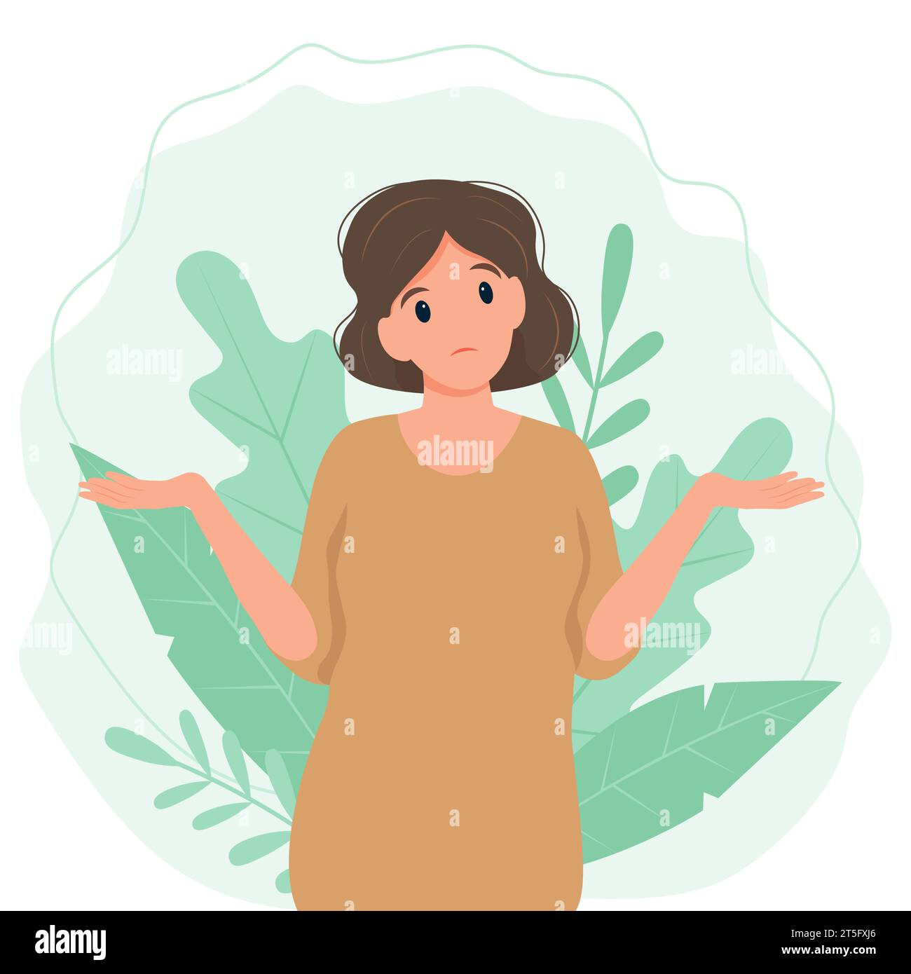 Woman shrugging with a curious expression, doubt or question, vector ...