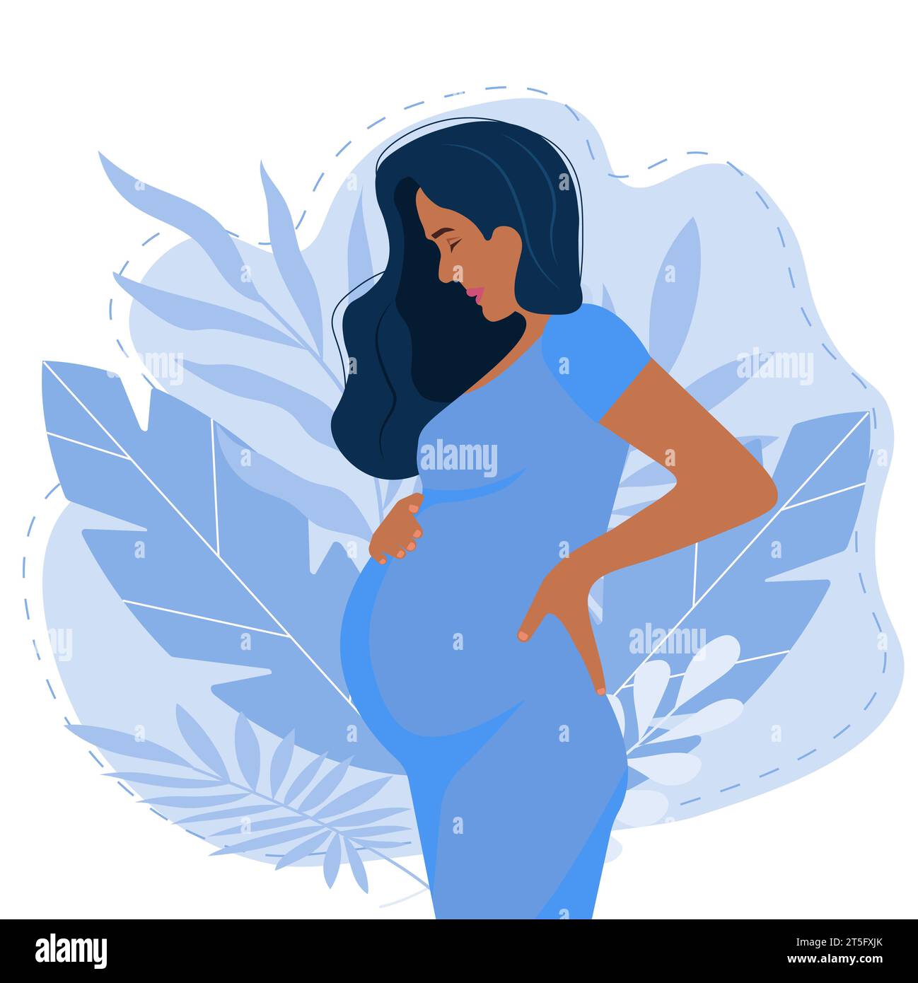 Pregnant black woman concept vector illustration in cute cartoon style ...