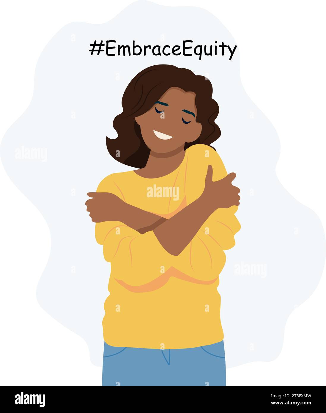 Self love concept, black female person is hugging herself. Embrace ...