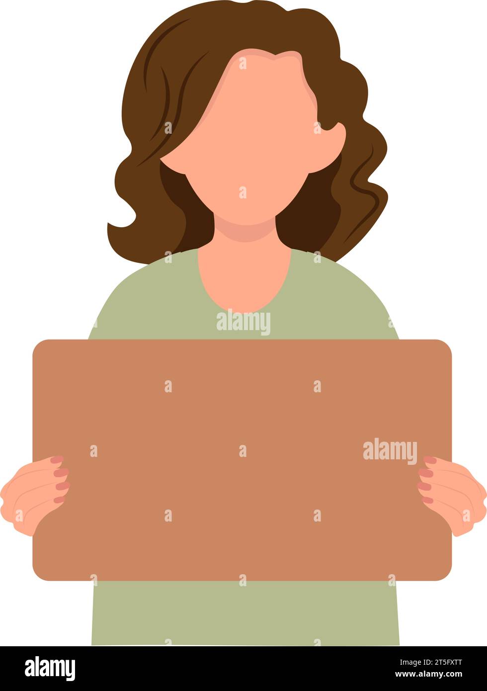 Woman holding cardboard blank without text. Protest and protection of ...