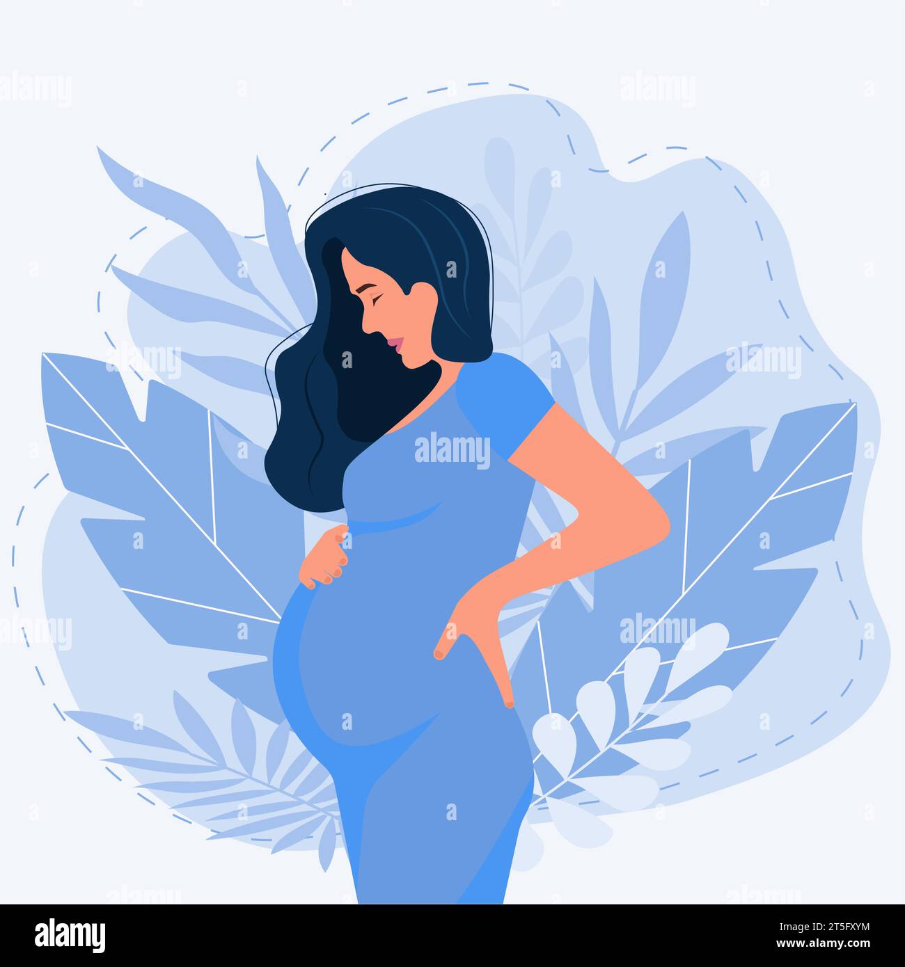 Pregnant woman concept vector illustration in cute cartoon style ...