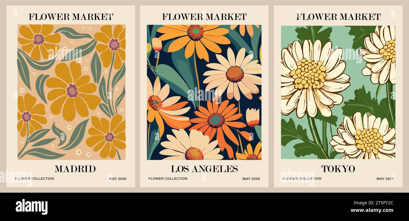 Set of abstract Flower Market posters vector art Stock Vector Image ...