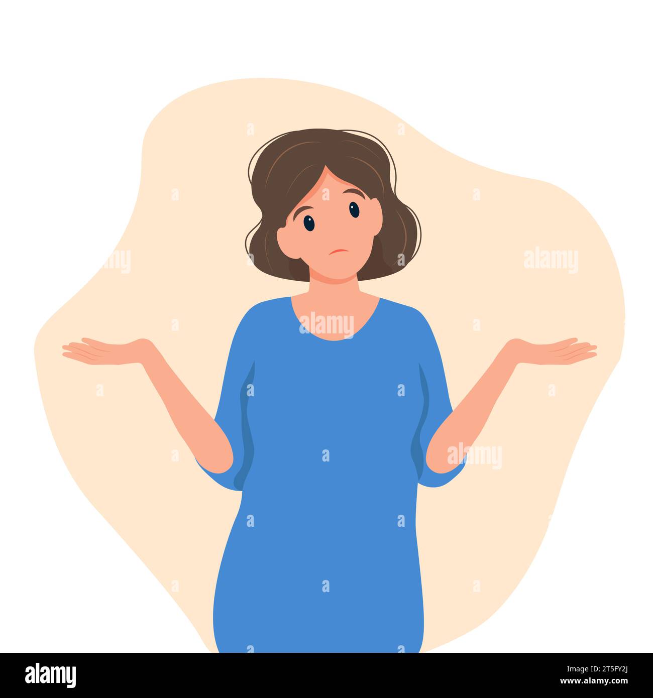 Woman shrugging with a curious expression, doubt or question, vector ...