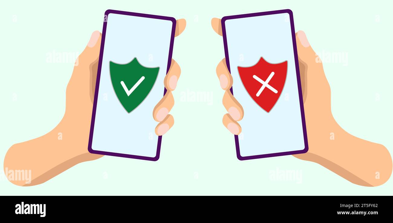 Human hand holding mobile phone. Smartphone antivirus protection ...