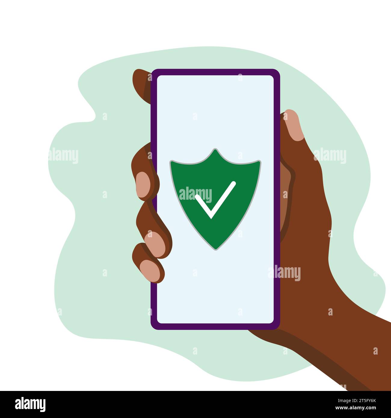 Vector drawing of a black hand with a mobile phone. Antivirus software ...