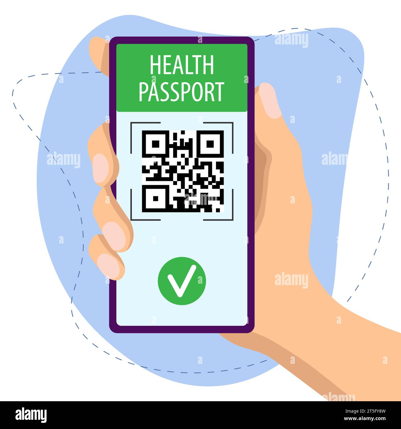 Health passport concept. hand holding a smartphone with QR code ...