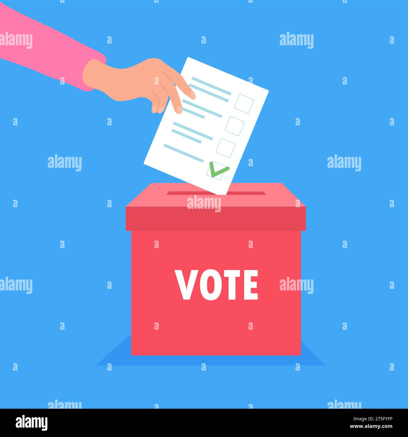 Hand puts vote bulletin into vote box. Election concept. Flat design ...
