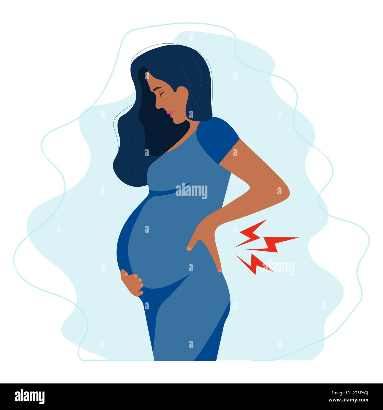 Worried Pregnant black woman experiences backache discomfort. Spinal ...