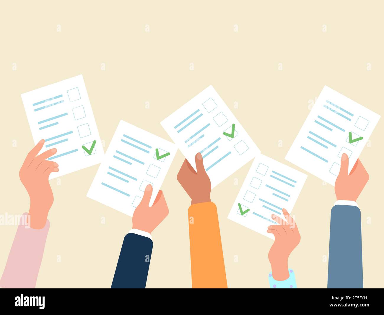 The voting process, bidding, hands raised up with papers. Sale and buy ...