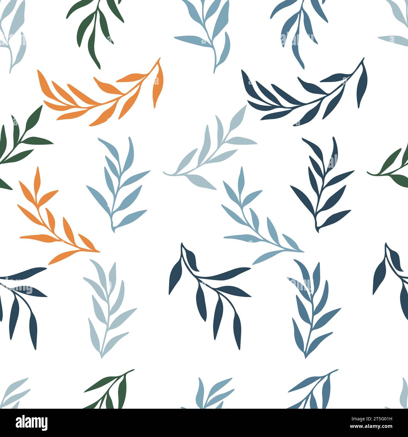 Silhouettes of identical leaves seamless pattern. Vector hand drawn ...