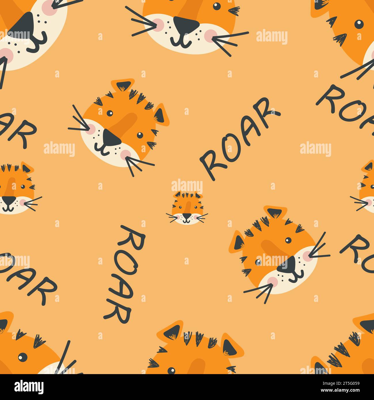 Seamless pattern with cartoon tigers. vector flat style. hand drawing ...